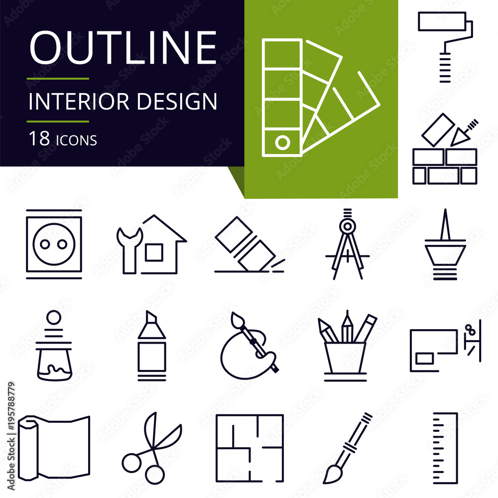 Set of outline icons of Interior Design..Modern icons for website ...