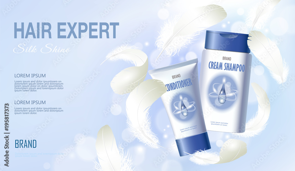 Realistic hair shampoo conditioner. Tube container cosmetic light ...