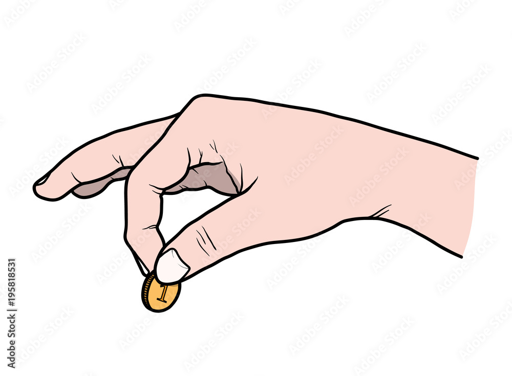 Hand Holding A Coin, a hand drawn vector cartoon illustration of a hand ...
