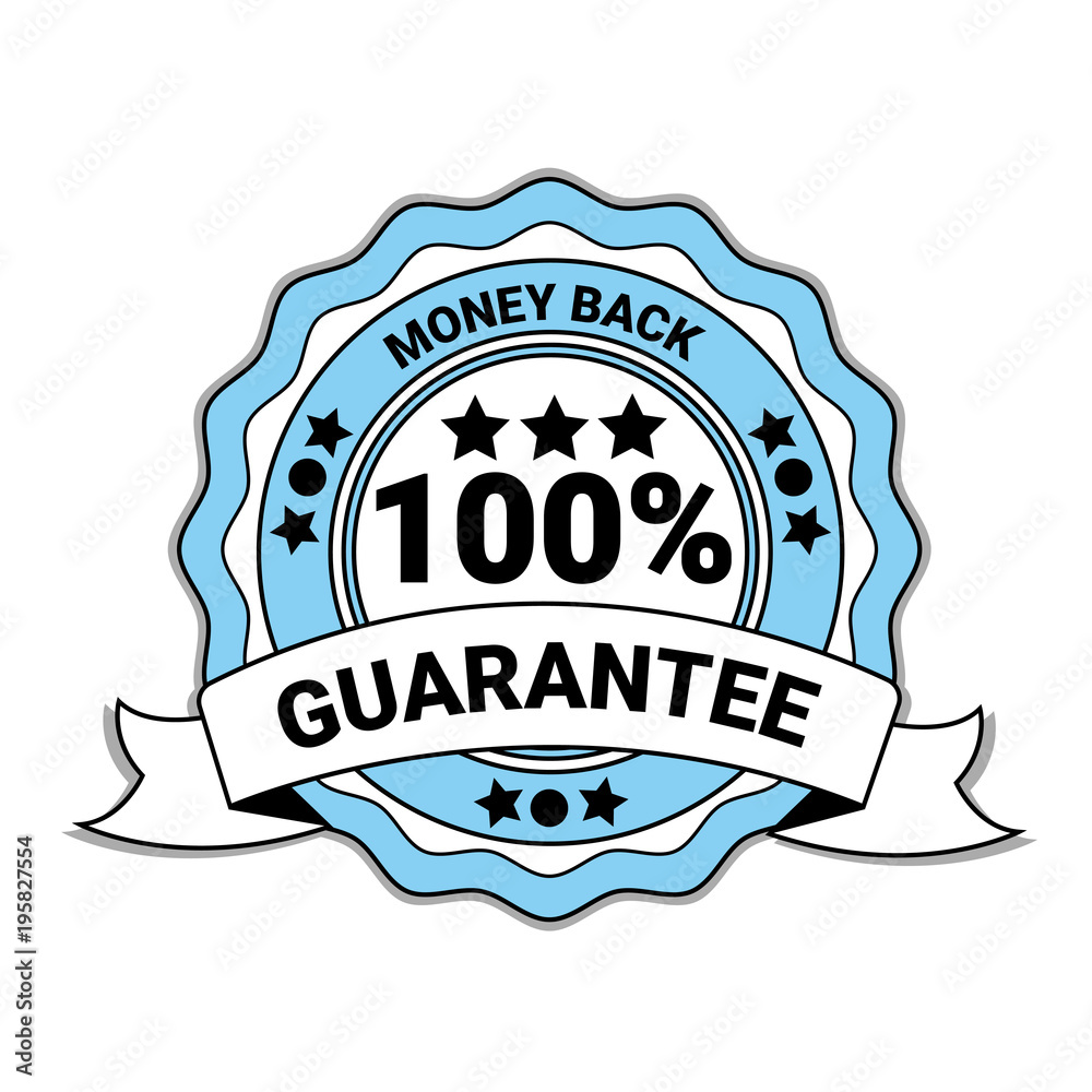 Money Back With 100 Percent Guarantee Emblem Blue Medal With Ribbon ...