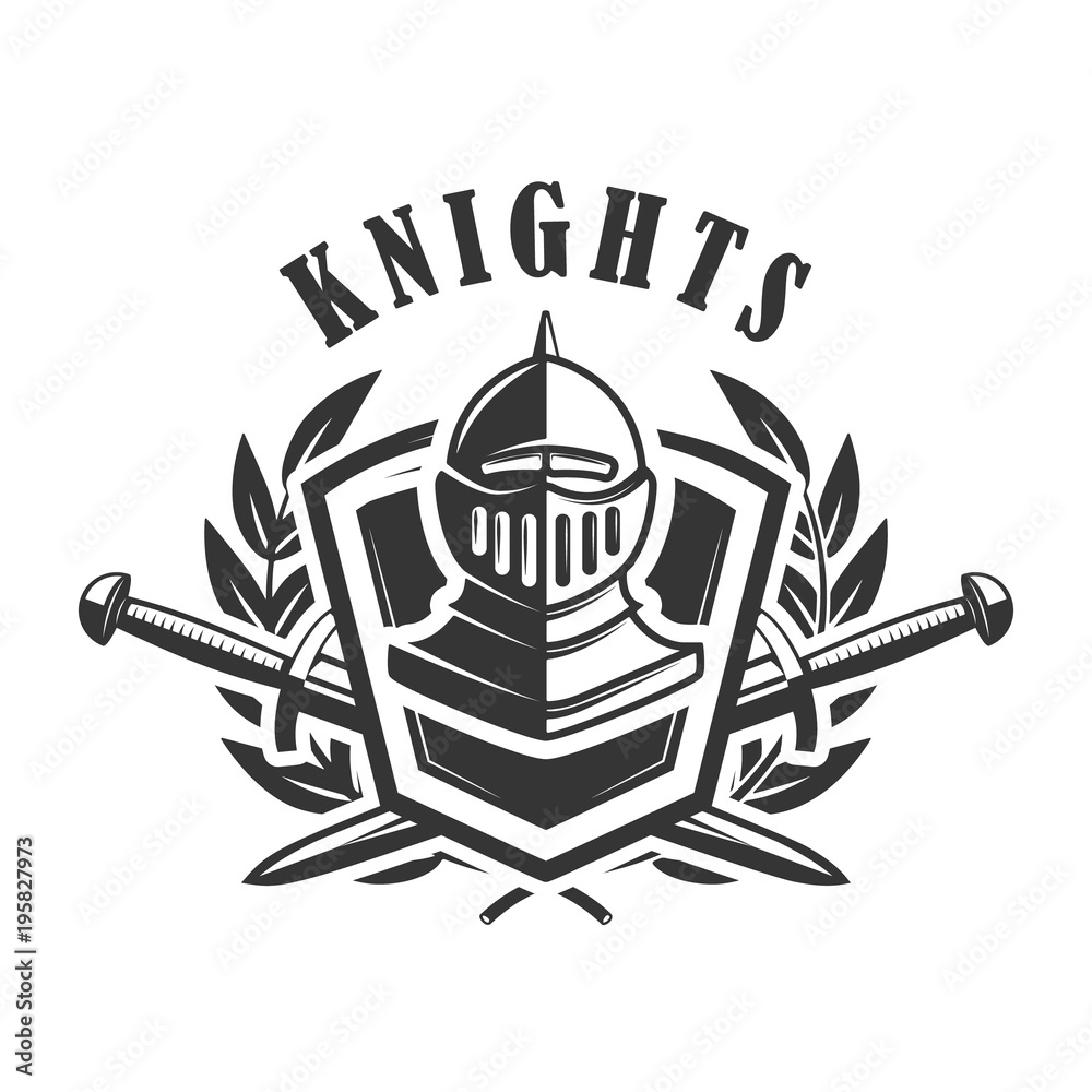 Knights. Emblem template with medieval knight helmet. Design element ...