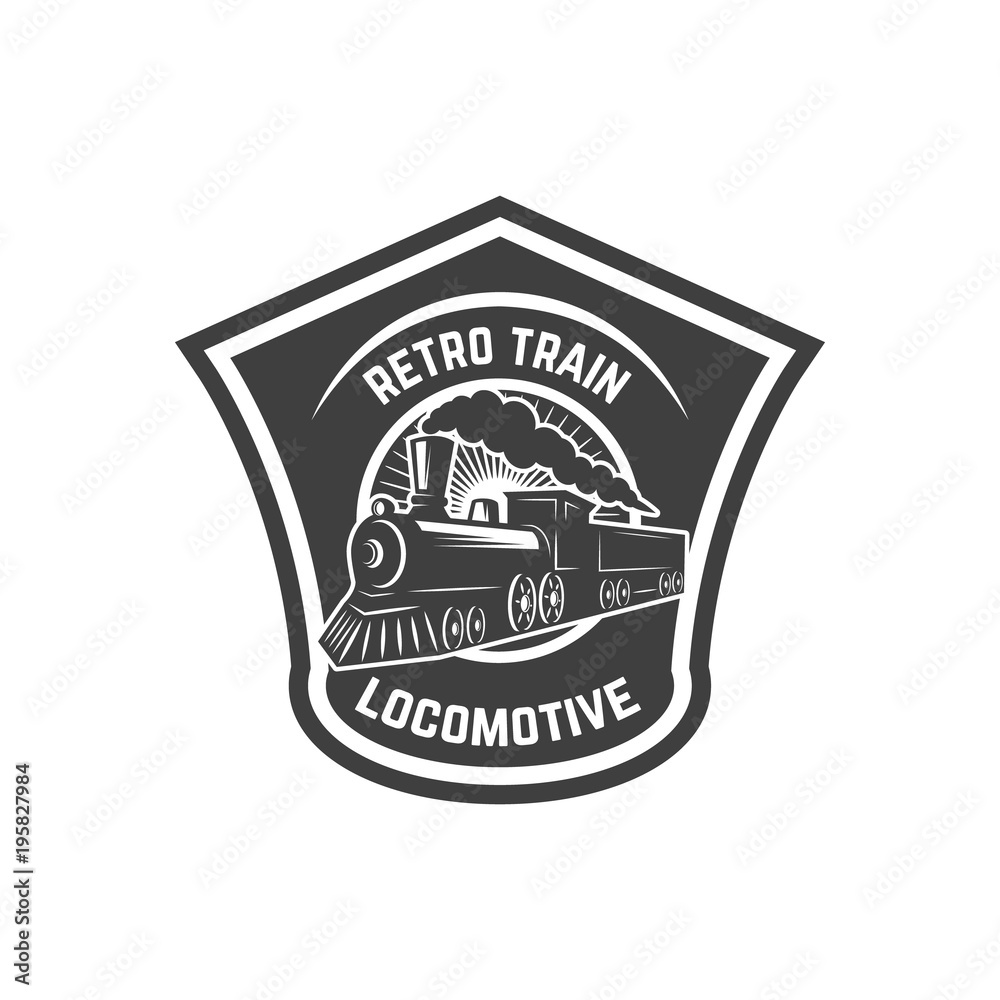 Emblem template with retro train. Rail road. Locomotive. Design element ...