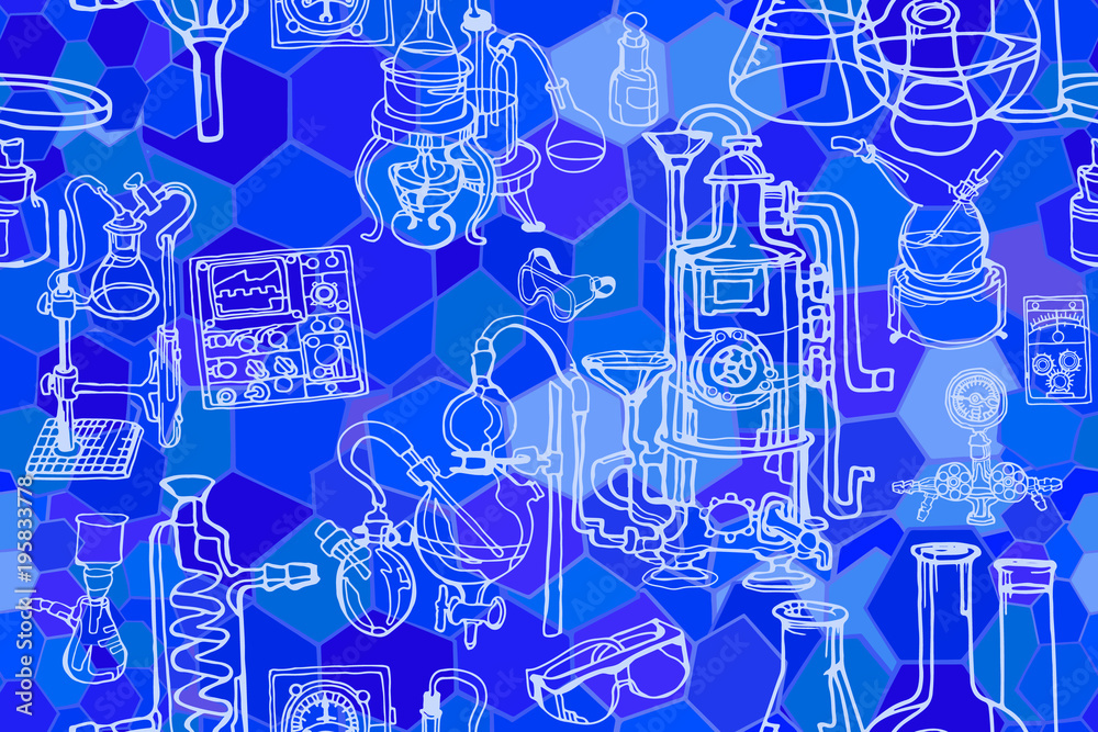 Vector seamless pattern with sketch elements related to science or ...