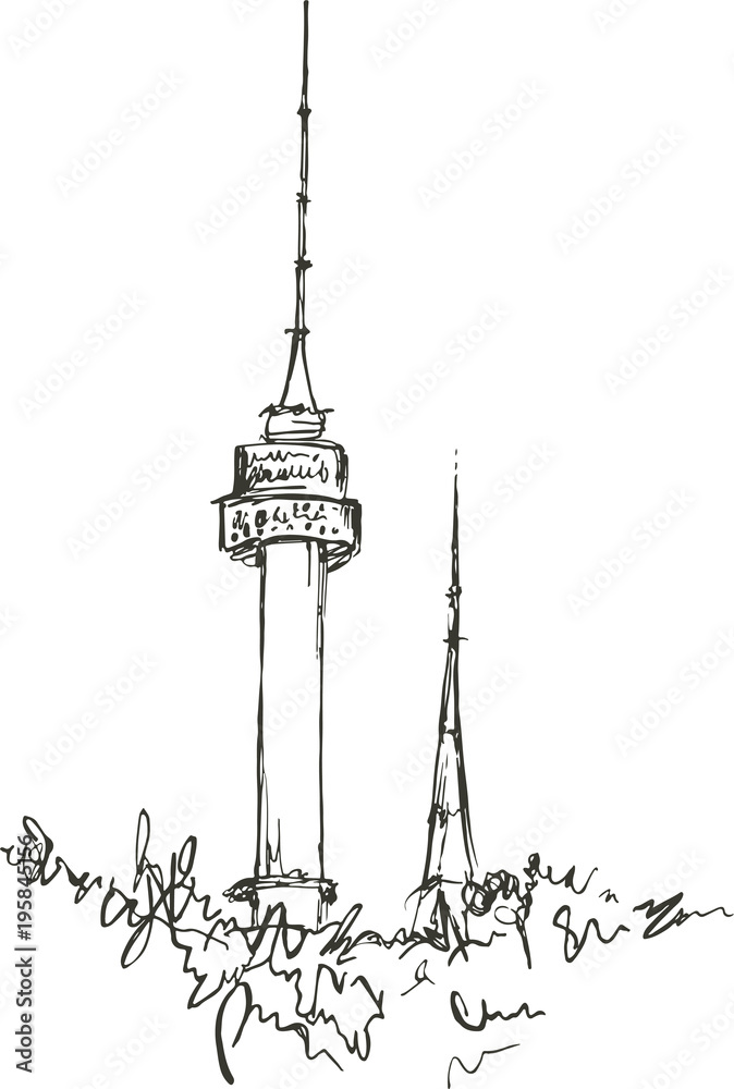 N Seoul Tower. Mount Namsan. Sketch of the Seoul TV tower Stock Vector ...