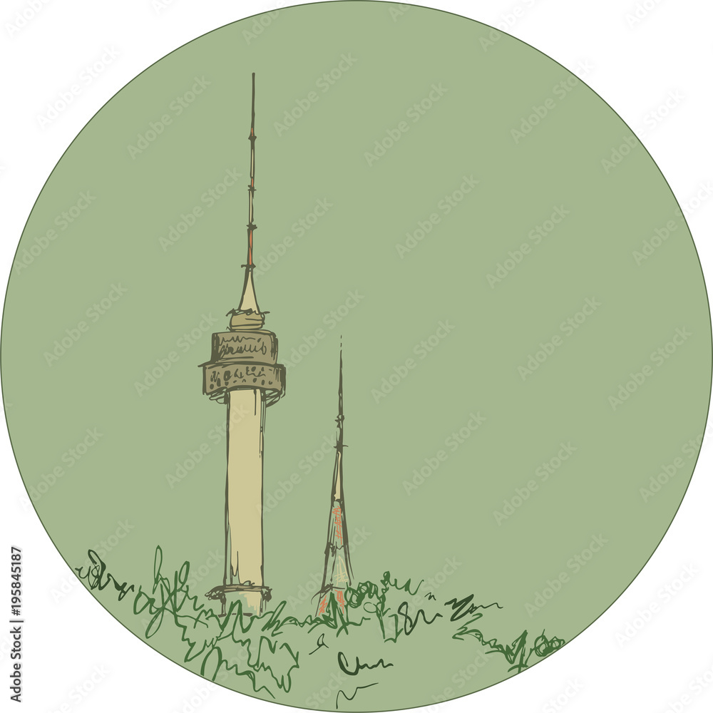 N Seoul Tower. Mount Namsan. Sketch of the Seoul TV tower Stock Vector ...