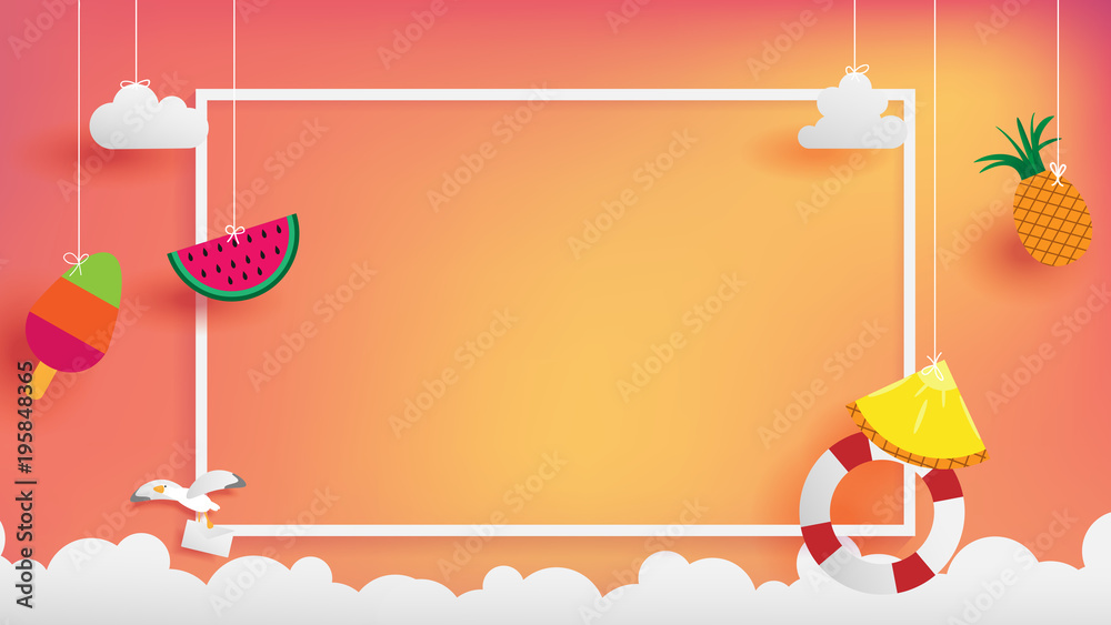 summer banner as horizontal frame contain white border ,sunset light ...