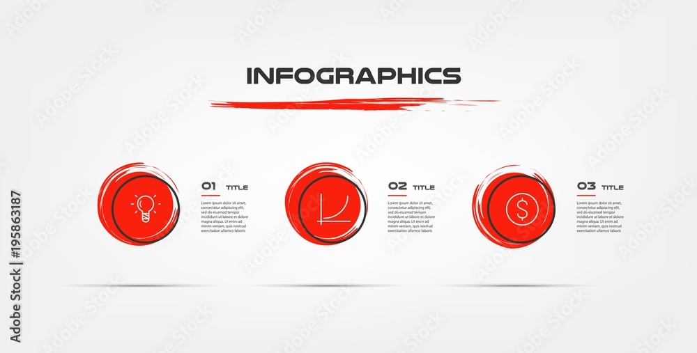 Watercolor, icons brush red infographics. Some of chart, graph, parts ...