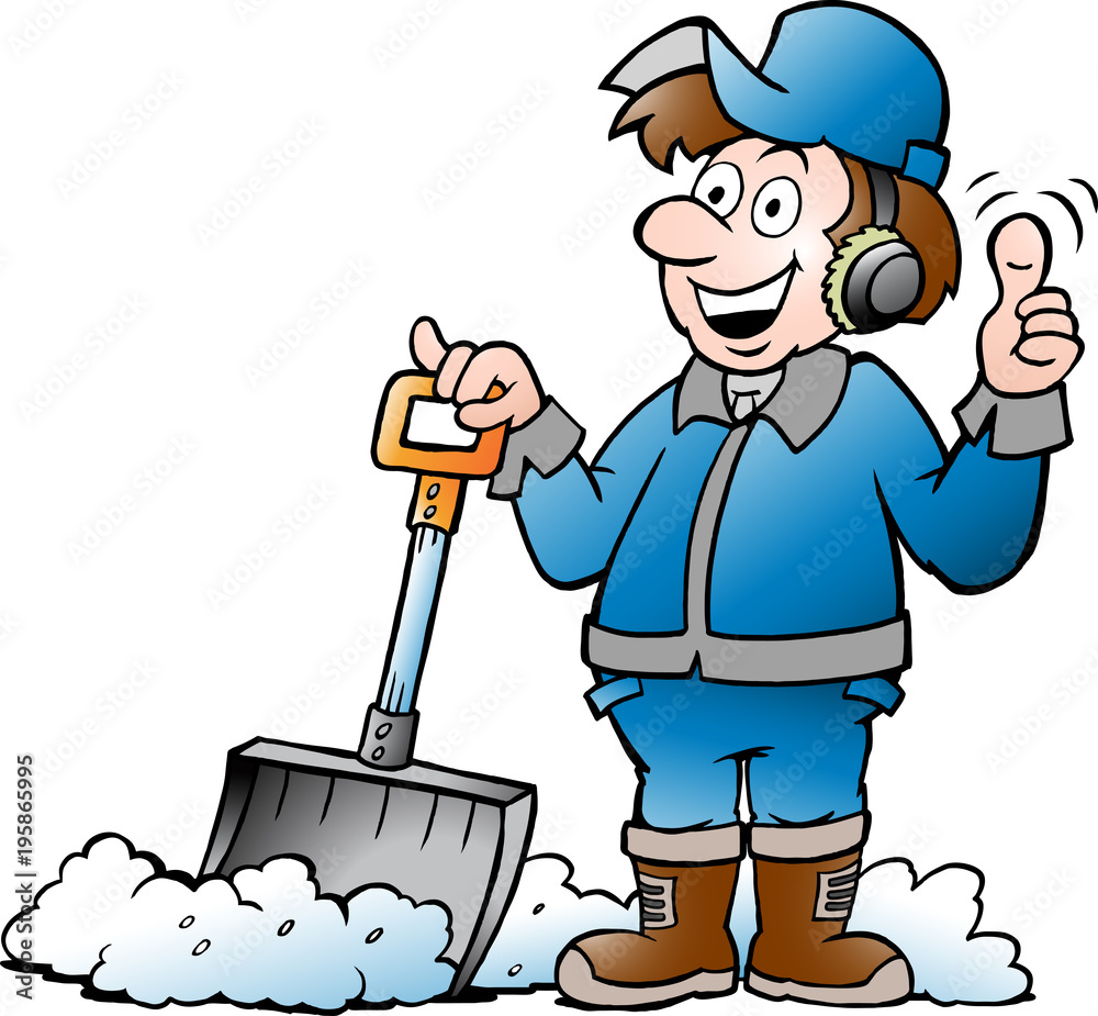 Cartoon Vector illustration of a Happy Handyman Worker with his Snow ...