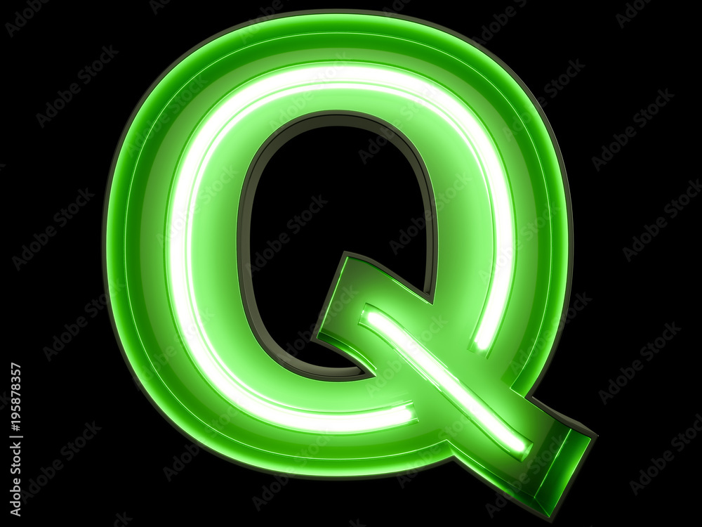 Neon green light alphabet character Q font Stock Photo | Adobe Stock