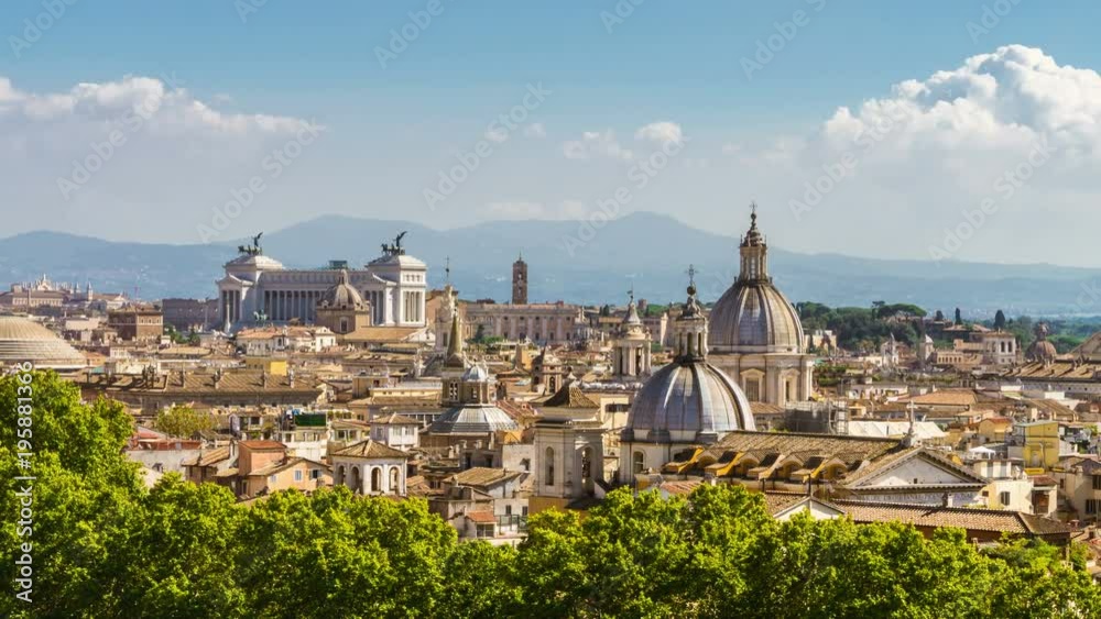 Time Lapse of Rome skyline at the city center with panoramic view of ...