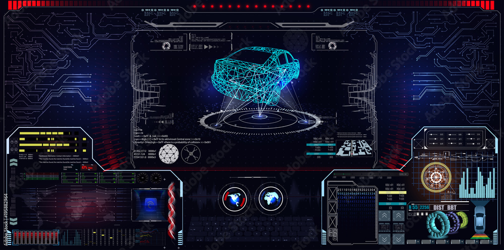 Futuristic user interface. Car service in the style of HUD. Virtual ...