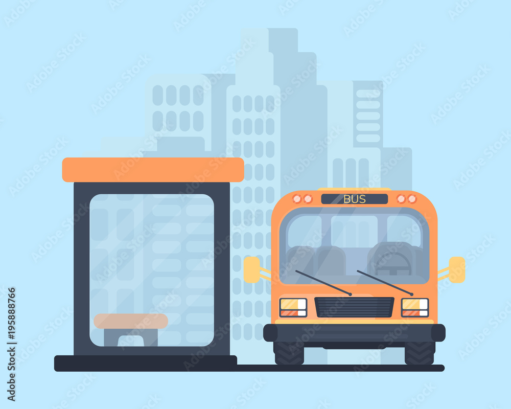 City bus with bus stop. School bus. Vehicle for transportation ...