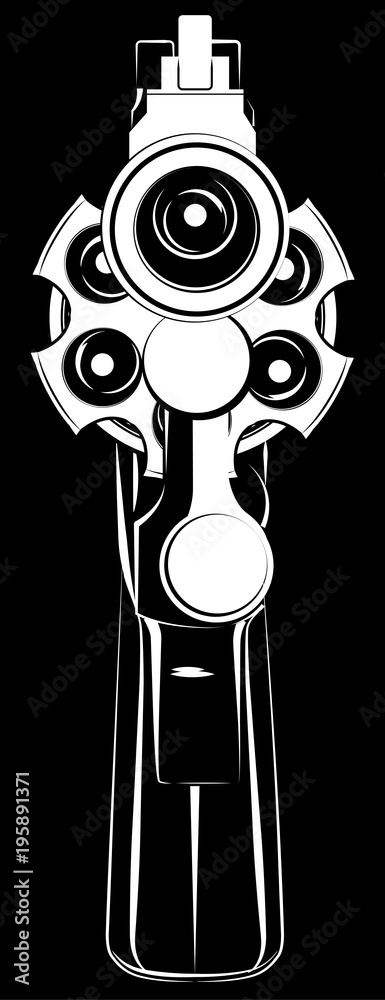 Revolver white vector icon isolated on black background. Pistol ...
