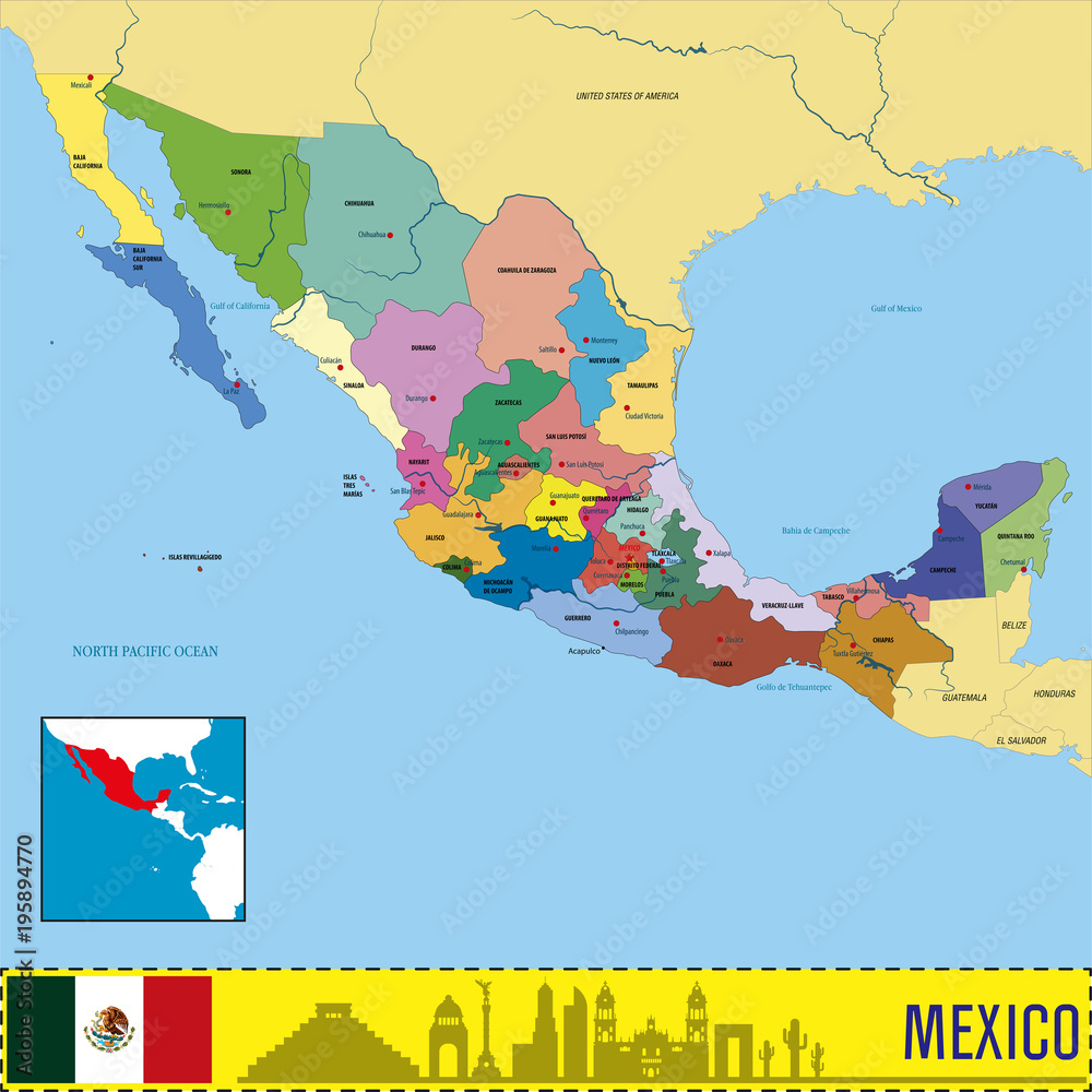 Political map of Mexico Stock Vector | Adobe Stock