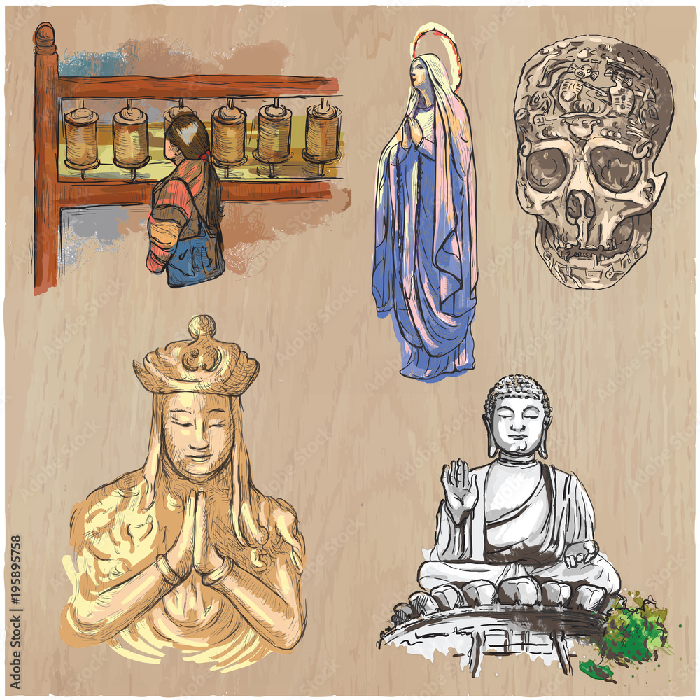 religion around the world - an hand drawn vector Stock Vector | Adobe Stock