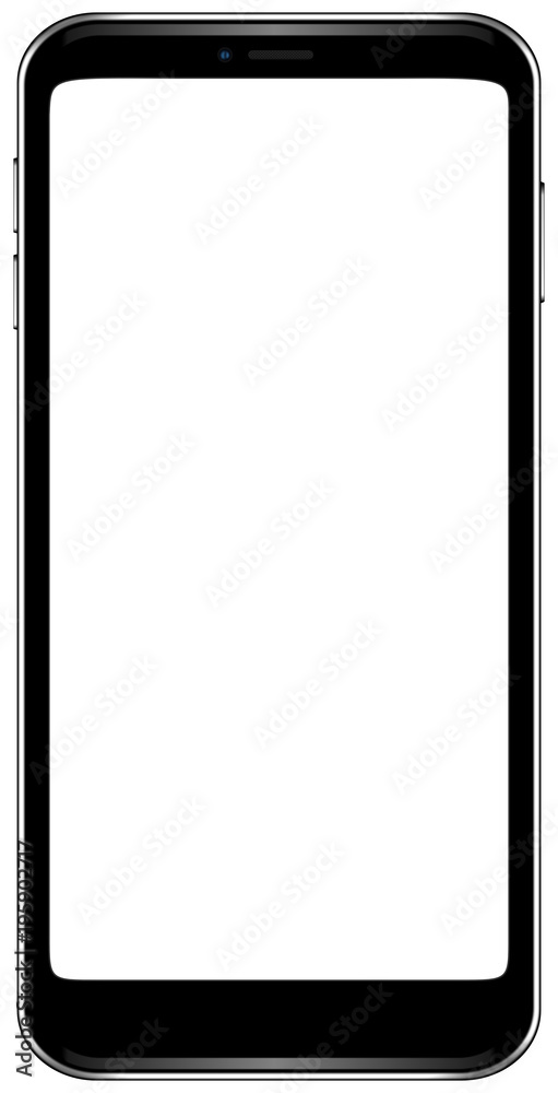 Brand new smartphone black color with blank screen mockup. Front view ...