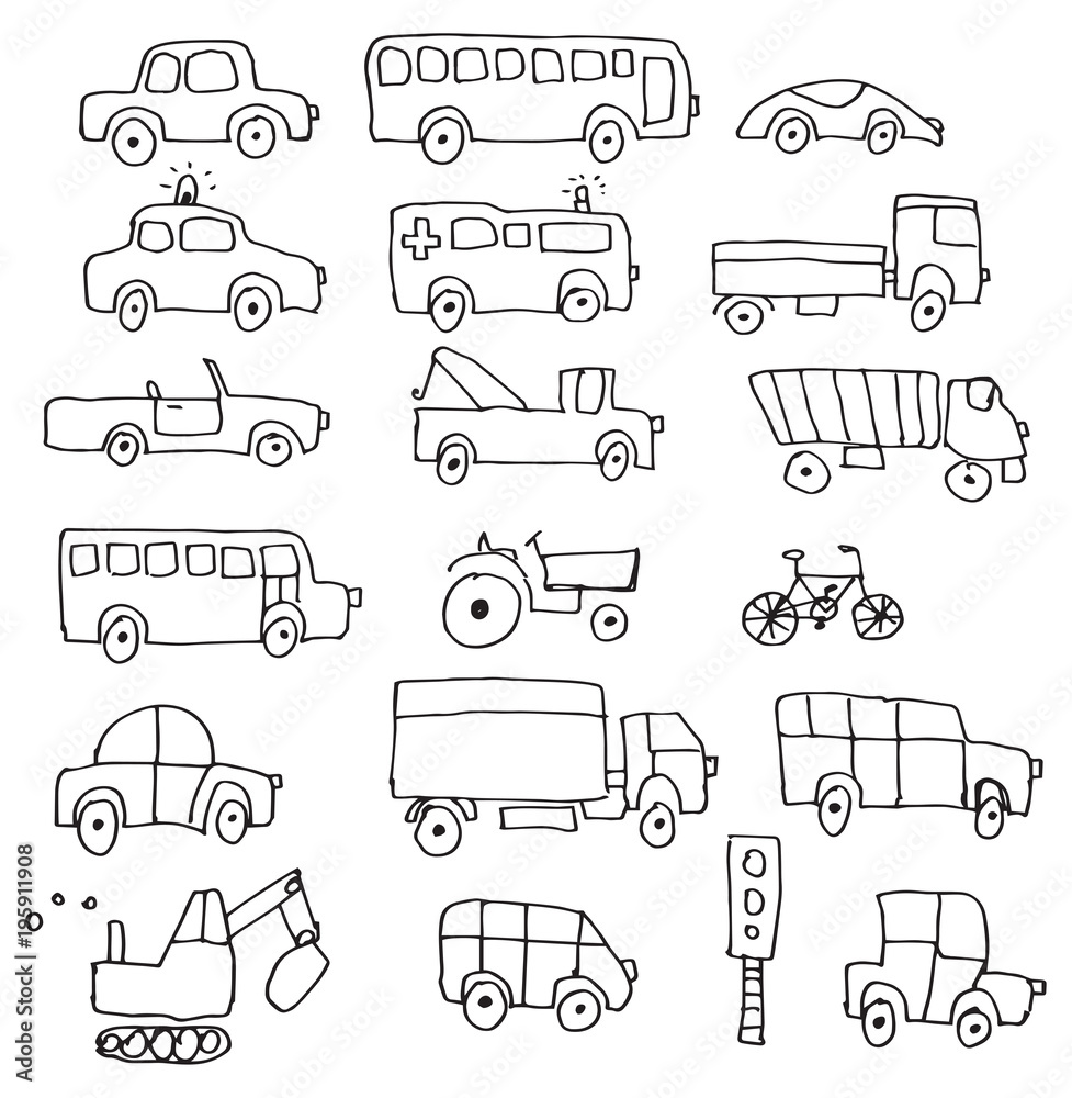 Simple hand drawn doodle cartoon cars set Stock Illustration | Adobe Stock