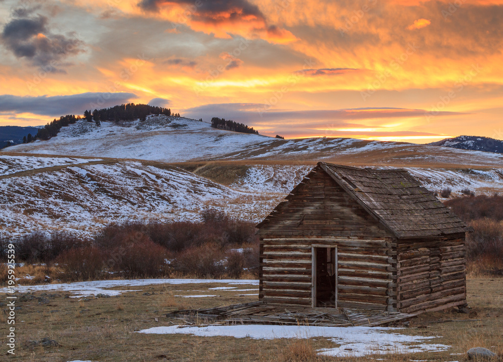 Old Homestead Cabin at Sunset Stock Photo | Adobe Stock