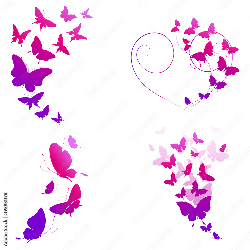 beautiful pink butterflies, isolated on a white Stock Vector | Adobe Stock