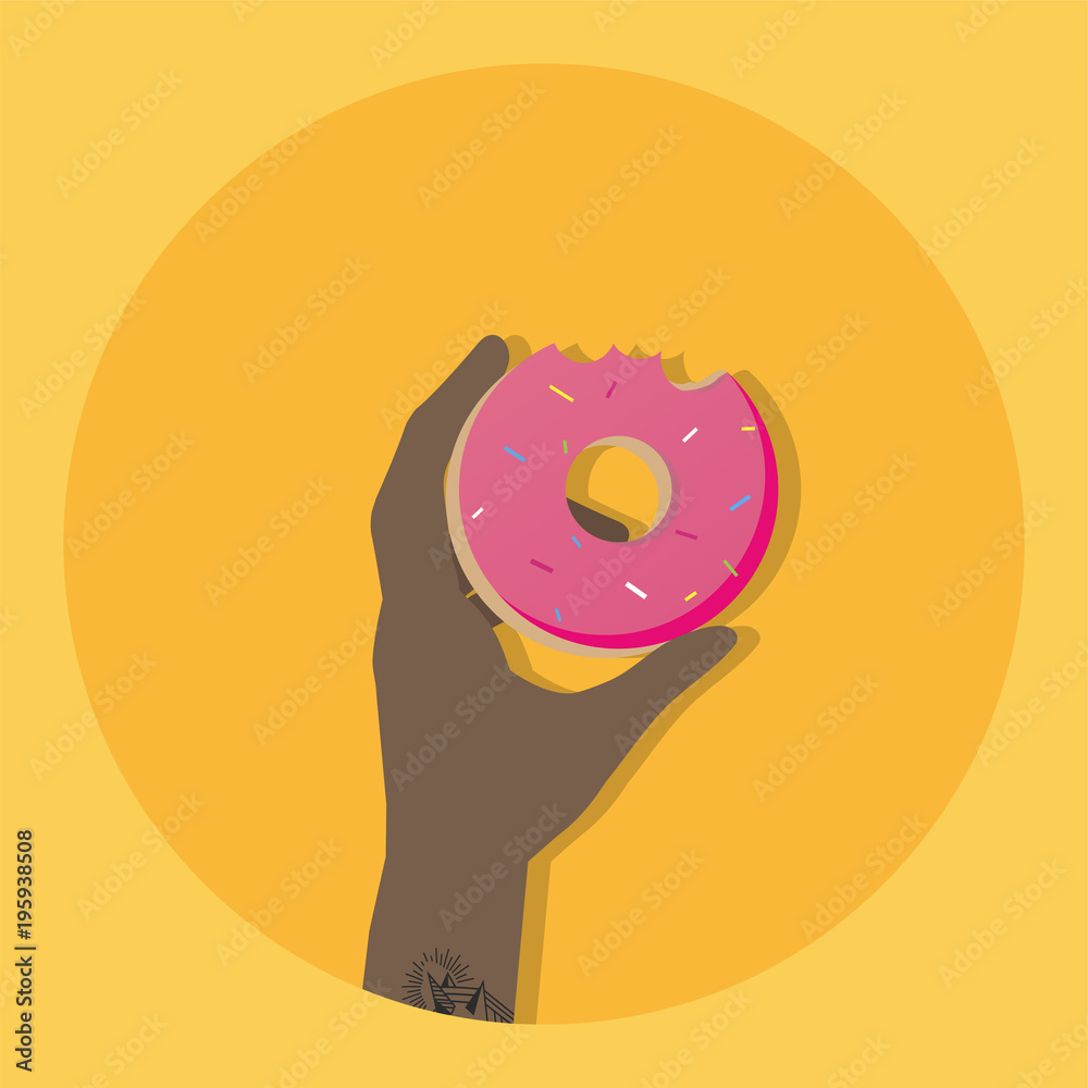 Illustration of hand holding donut Stock Illustration | Adobe Stock