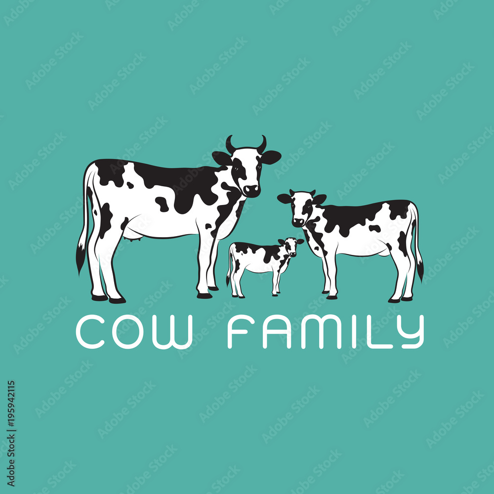 Vector of cows family on blue background. Farm. Animal. Easy editable ...