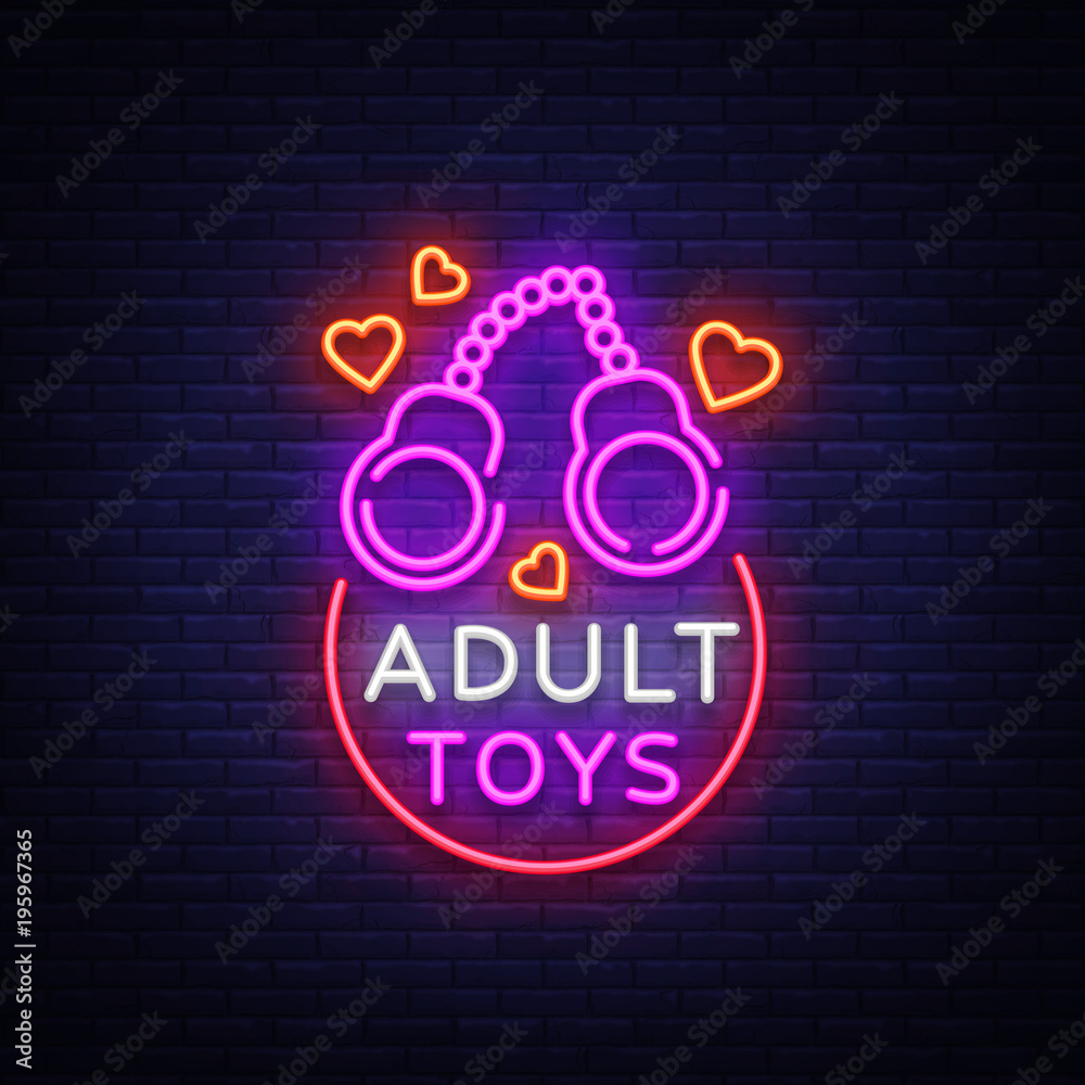 Adult Toys Logo In Neon Style Design Template Sex Shop Neon Signs