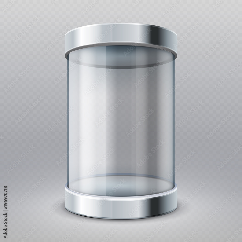 Empty transparent glass cylinder 3d showcase isolated vector ...