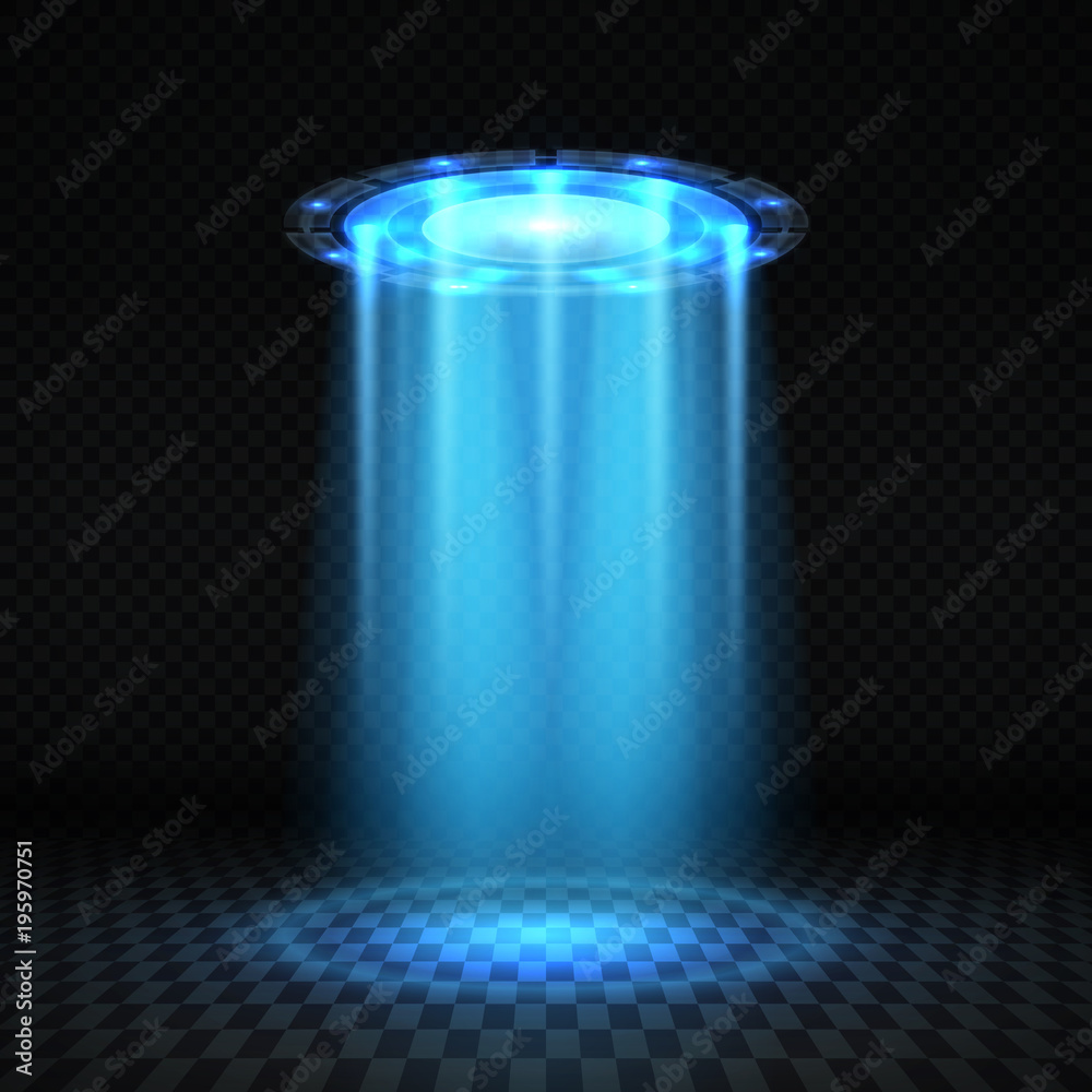 Ufo blue light beam, futuristic alien spaceship isolated vector ...