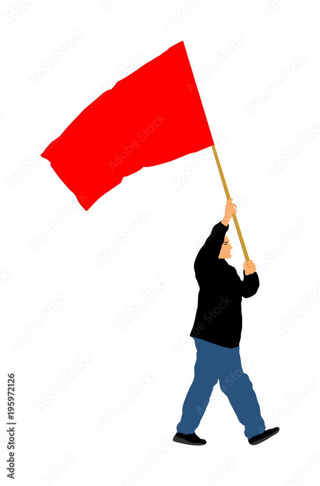 Man walking with flag vector illustration isolated on white background ...