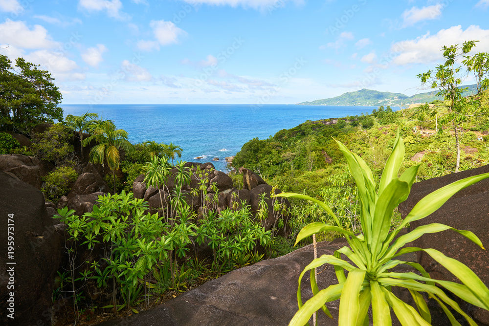 Anse major trail, hiking on nature trail of Mahe, Seychelles Stock ...