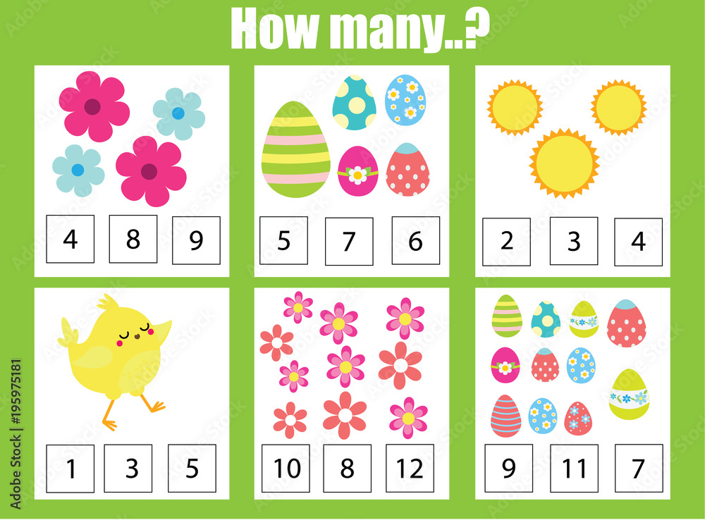 Counting educational children game, math kids activity. How many ...