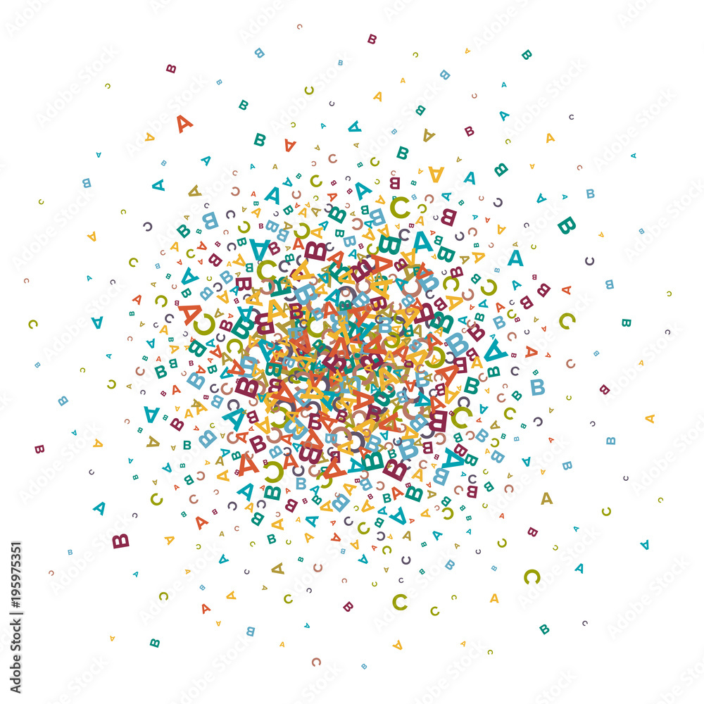 Vector colorful random spray background made from alphabet symbols ...