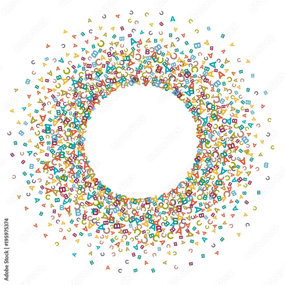 Vector colorful random spray text box made from alphabet symbols ...