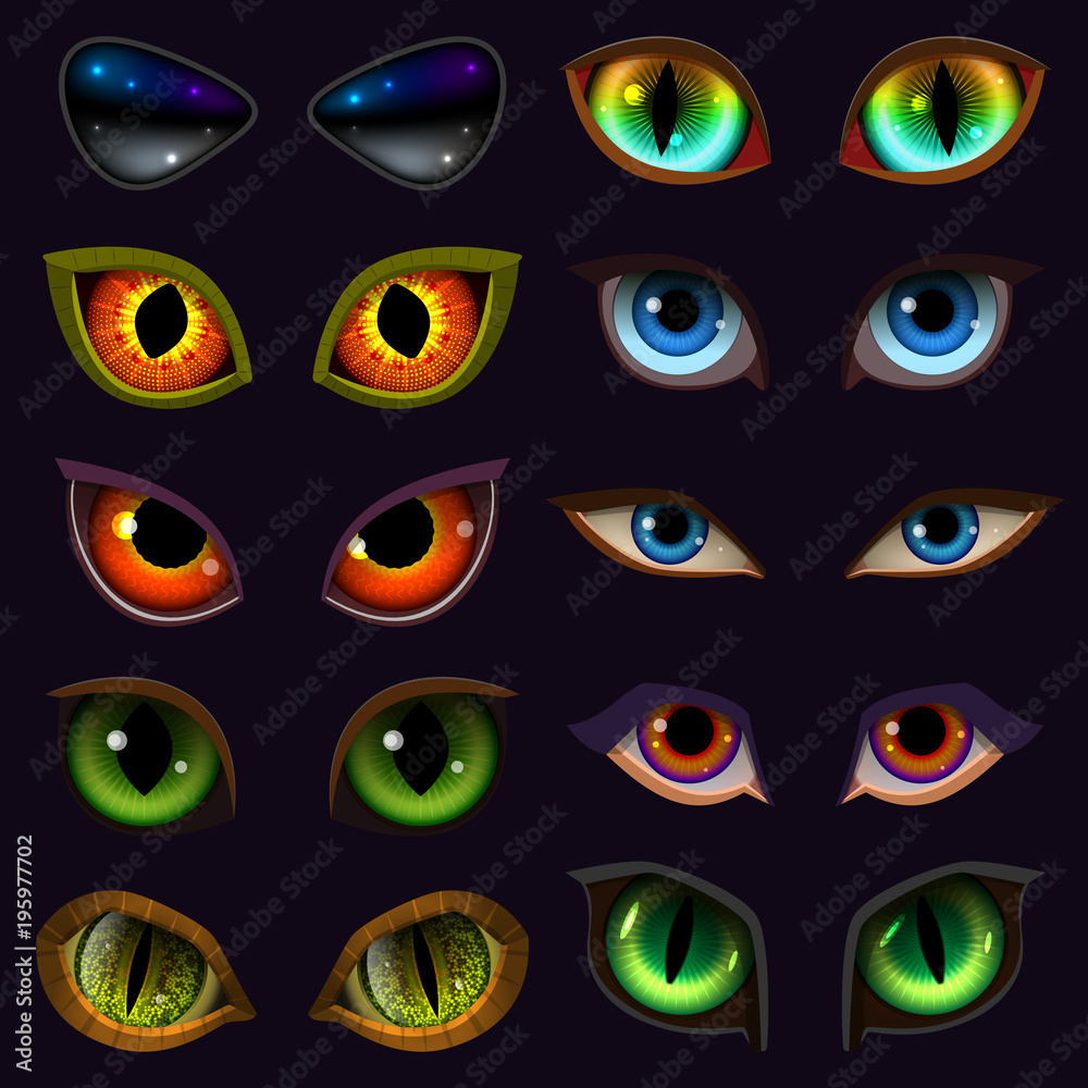 Cartoon eyes vector devil eyeballs of beast or monster and animals ...