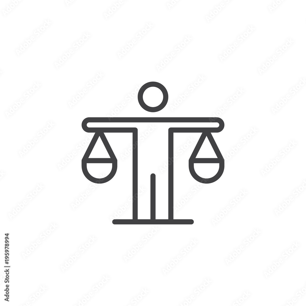 Man is holding the scales outline icon. linear style sign for mobile ...
