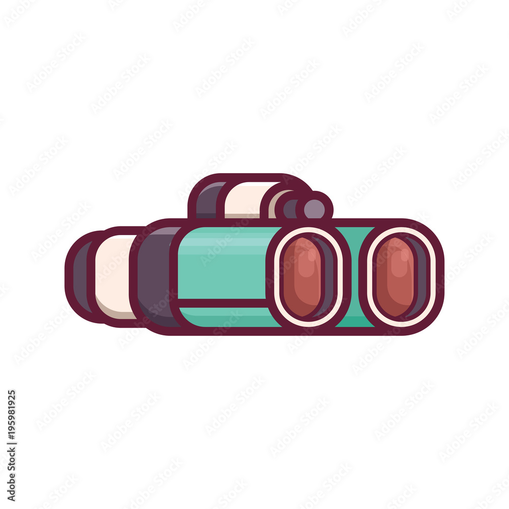 Green binoculars vector illustration in 2d perspective. Classic ...