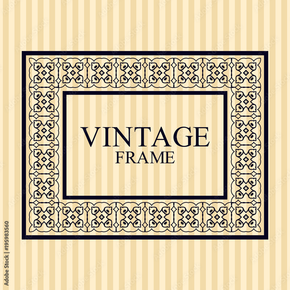 Vintage border frame with retro ornamental pattern. Template for design ...