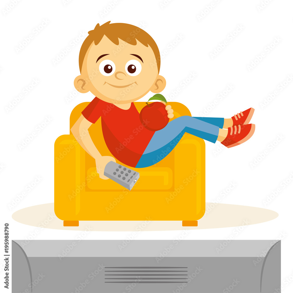 Boy is watching tv vector illustration Stock Vector | Adobe Stock