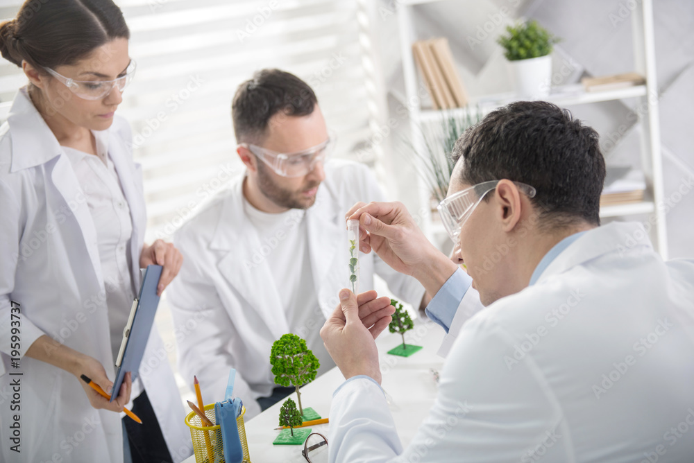 Experiment with plants. Concentrated professional experienced ...