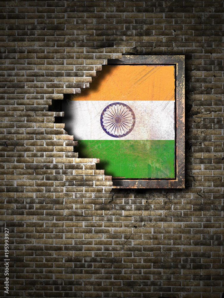Old India flag in brick wall Stock Illustration | Adobe Stock