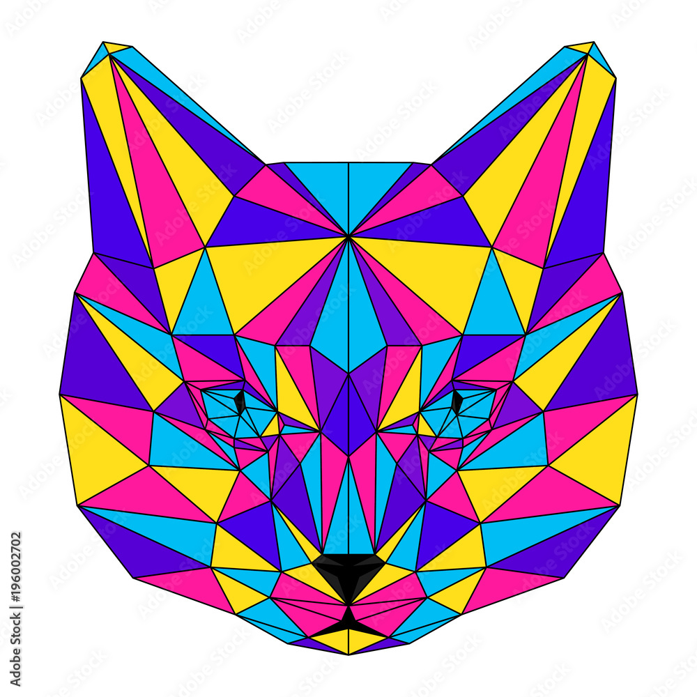 Abstract polygonal cat portrait. Funny low poly cat head isolated on ...