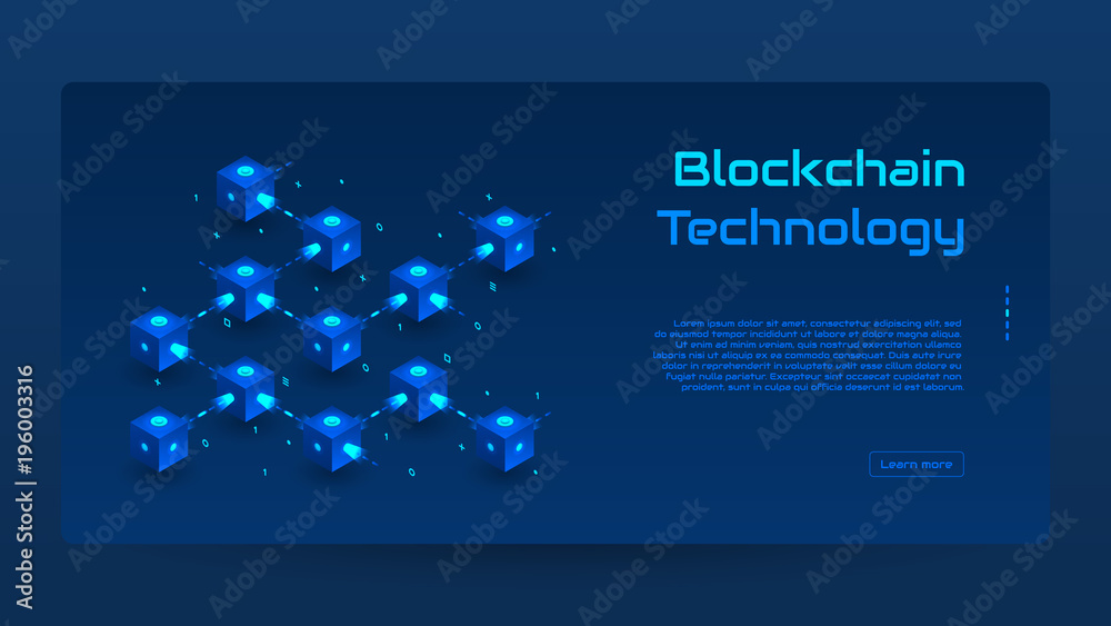 Abstract Blockchain isometric concept banner. Modern Concept of Digital ...