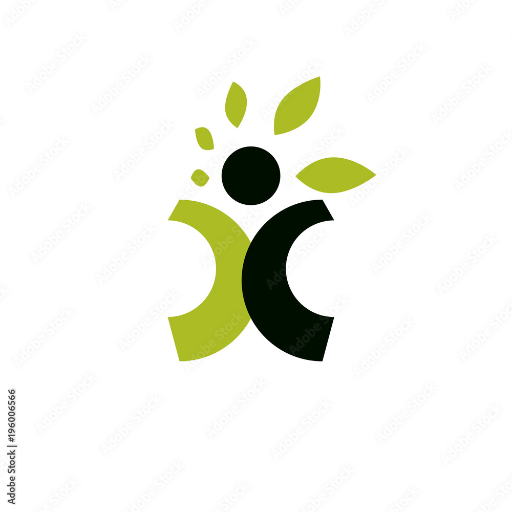 Vector illustration of happy abstract human with reaching up. Go green ...
