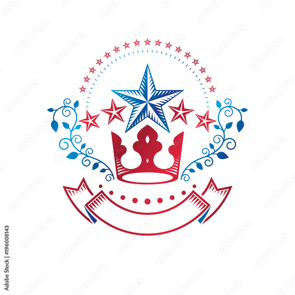 Ancient Star emblem decorated with imperial crown and floral ornament ...