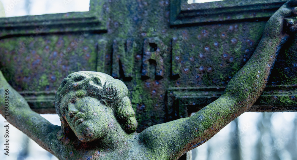 Holy cross with crucified Jesus Christ with the inscription: INRI ...