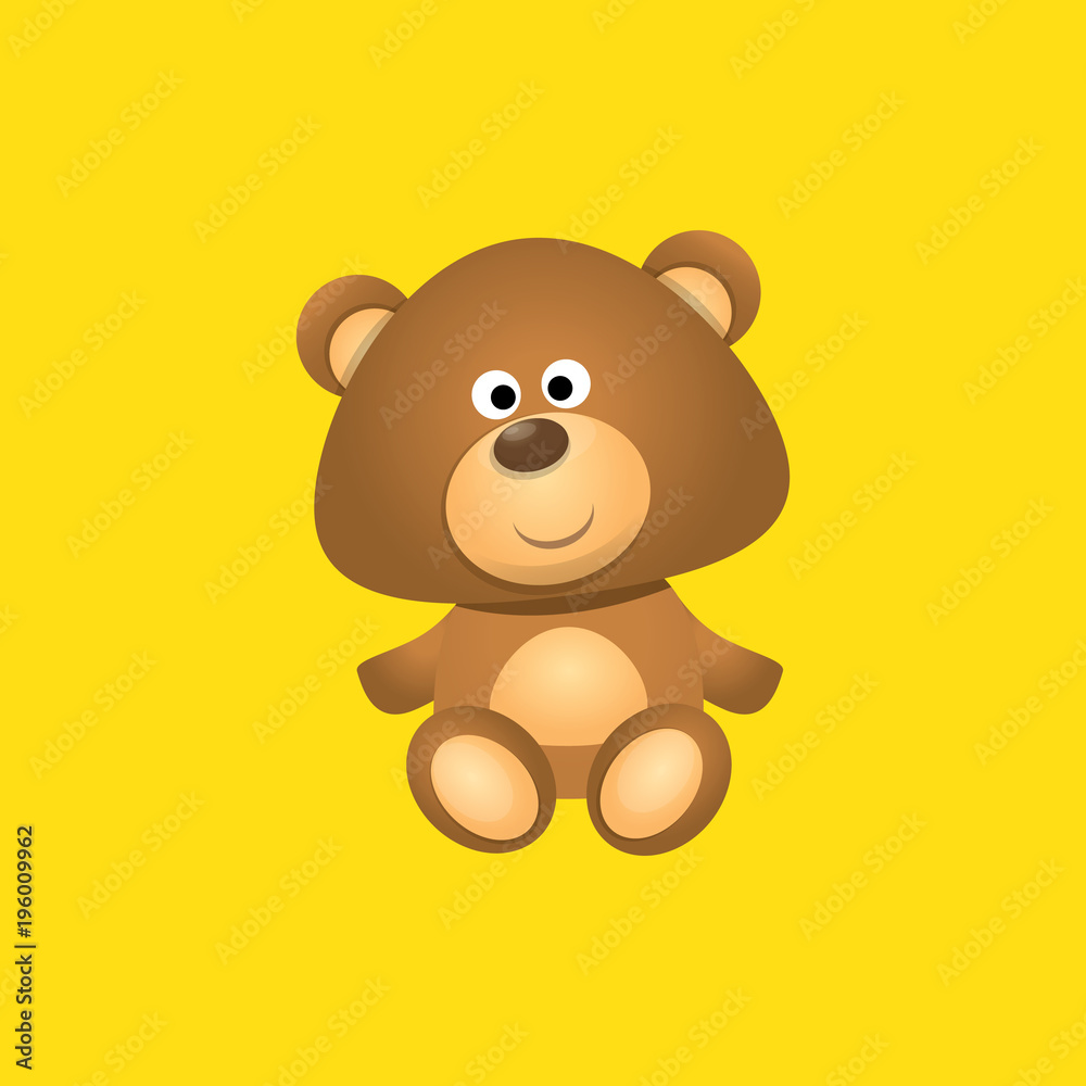 vector funny and ute Teddy bear cartoon character isolated on orange ...