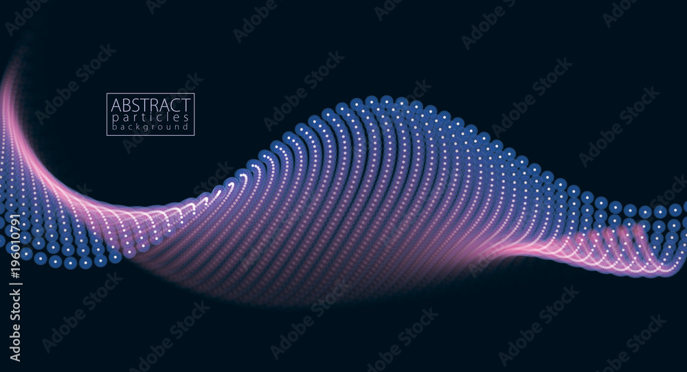 Dynamic particles sound wave flowing. Blurred dots and circles vector abstract background ...
