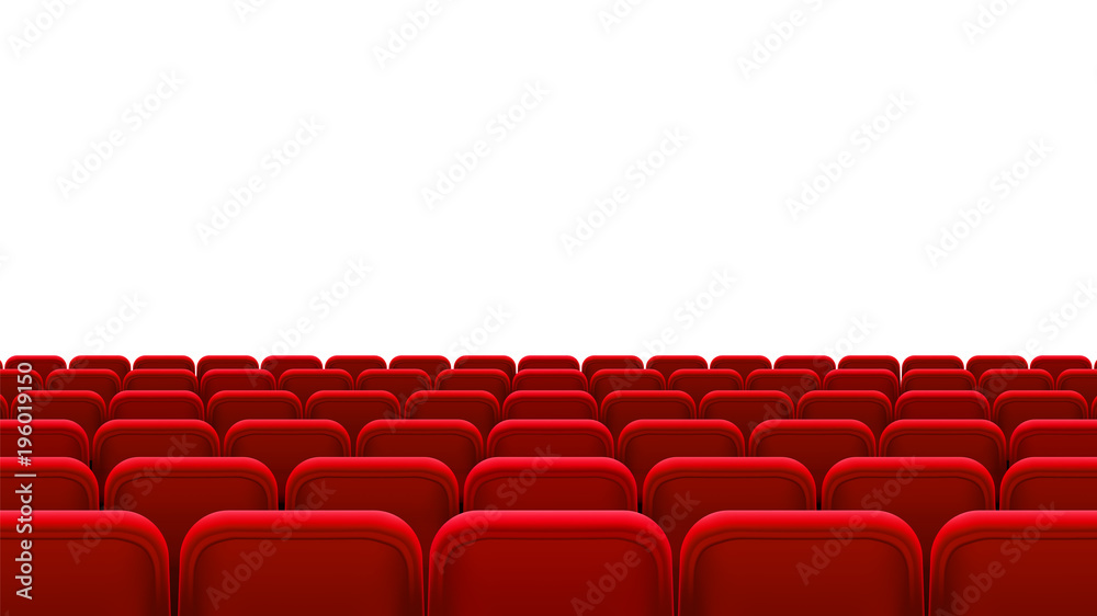 Rows of red seats, back view. Empty seats in the cinema hall, cinema ...