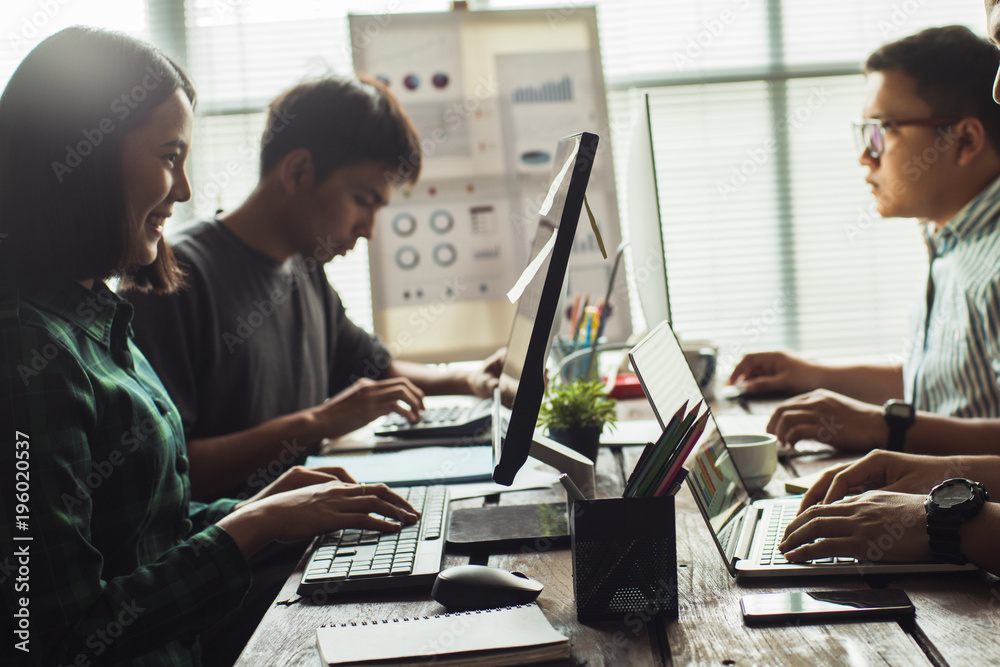 Asian people Working together in the office. And creative thinkin ...