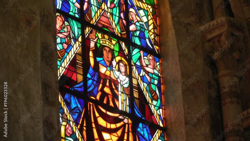 Holy church stained-glass window. Virgin Mary and Jesus Christ Stock ...